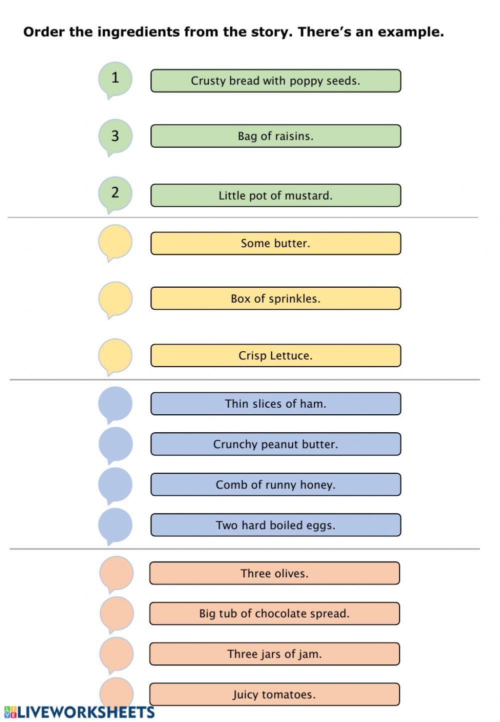 Sammy and the Gigantic Sandwich Worksheet worksheet | Live Worksheets
