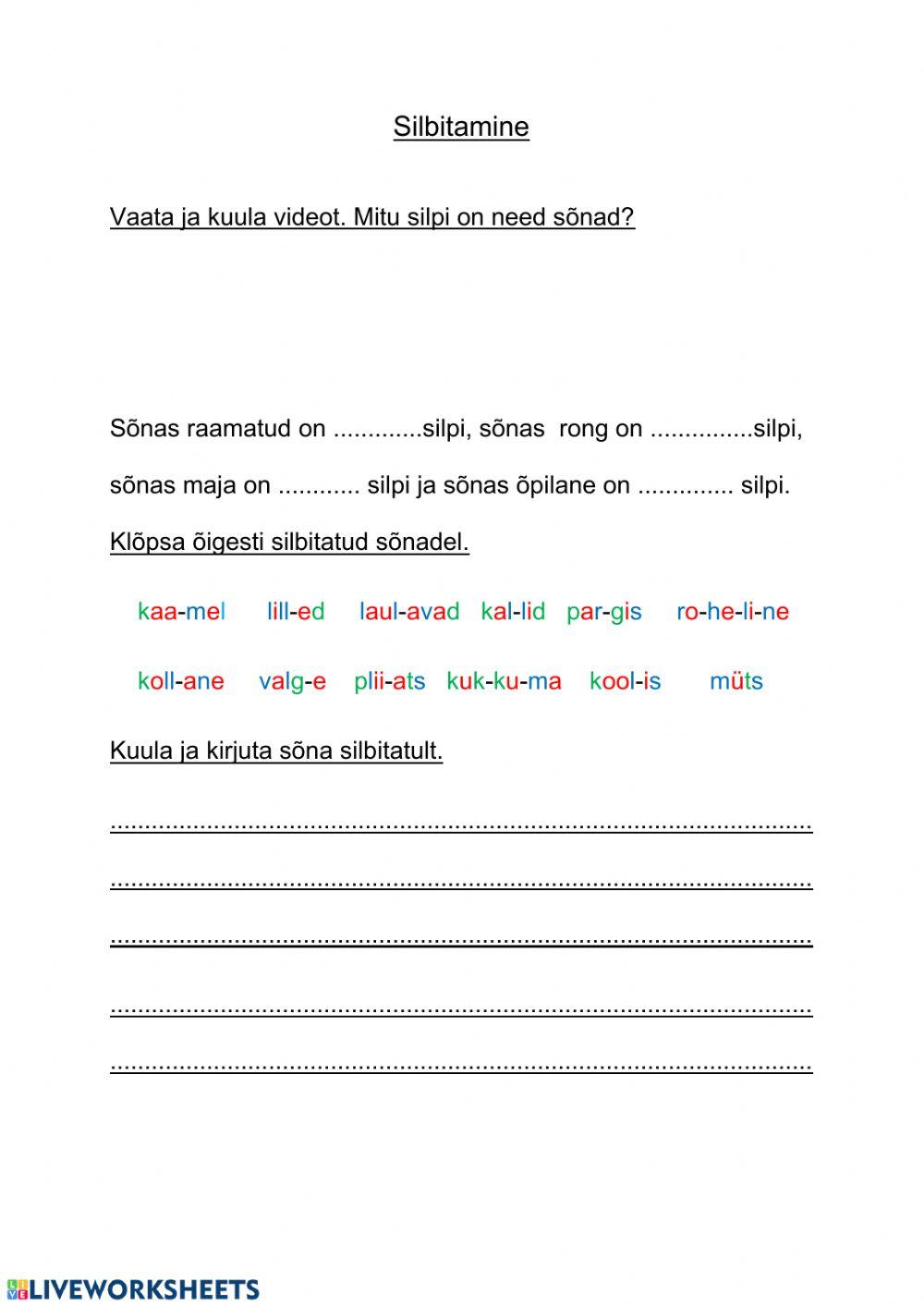 SILBITAMINE online exercise for 2.klass | Live Worksheets