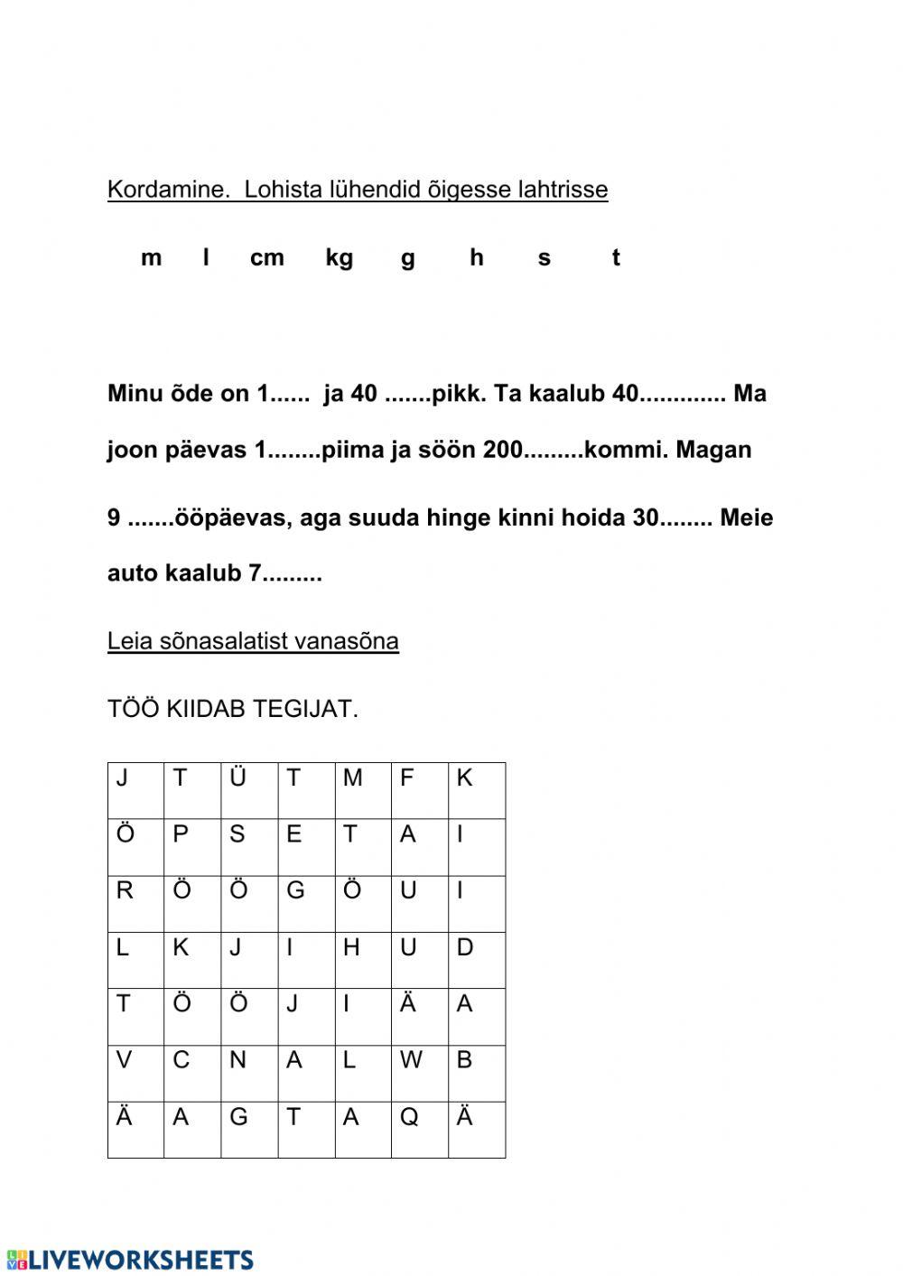 SILBITAMINE online exercise for 2.klass | Live Worksheets