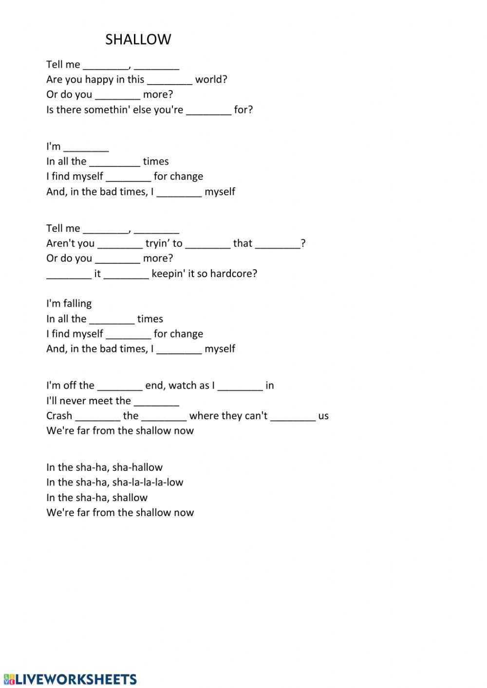 Shallow worksheet | Live Worksheets