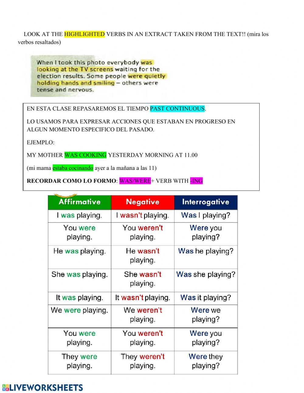 Past Continuous | Free Interactive Worksheets | 113531