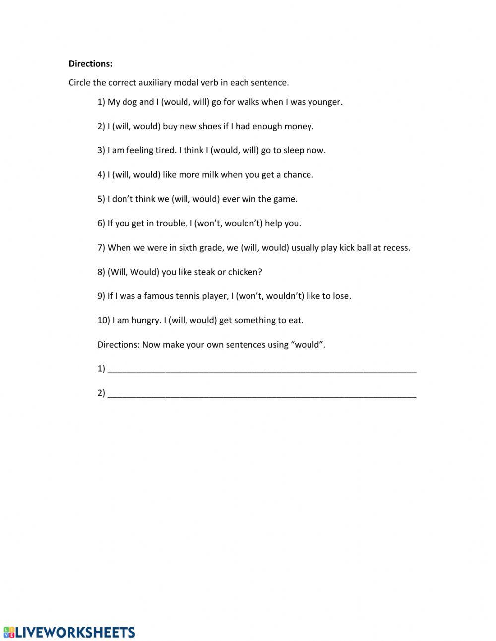 Will-Would | Free Interactive Worksheets | 113685