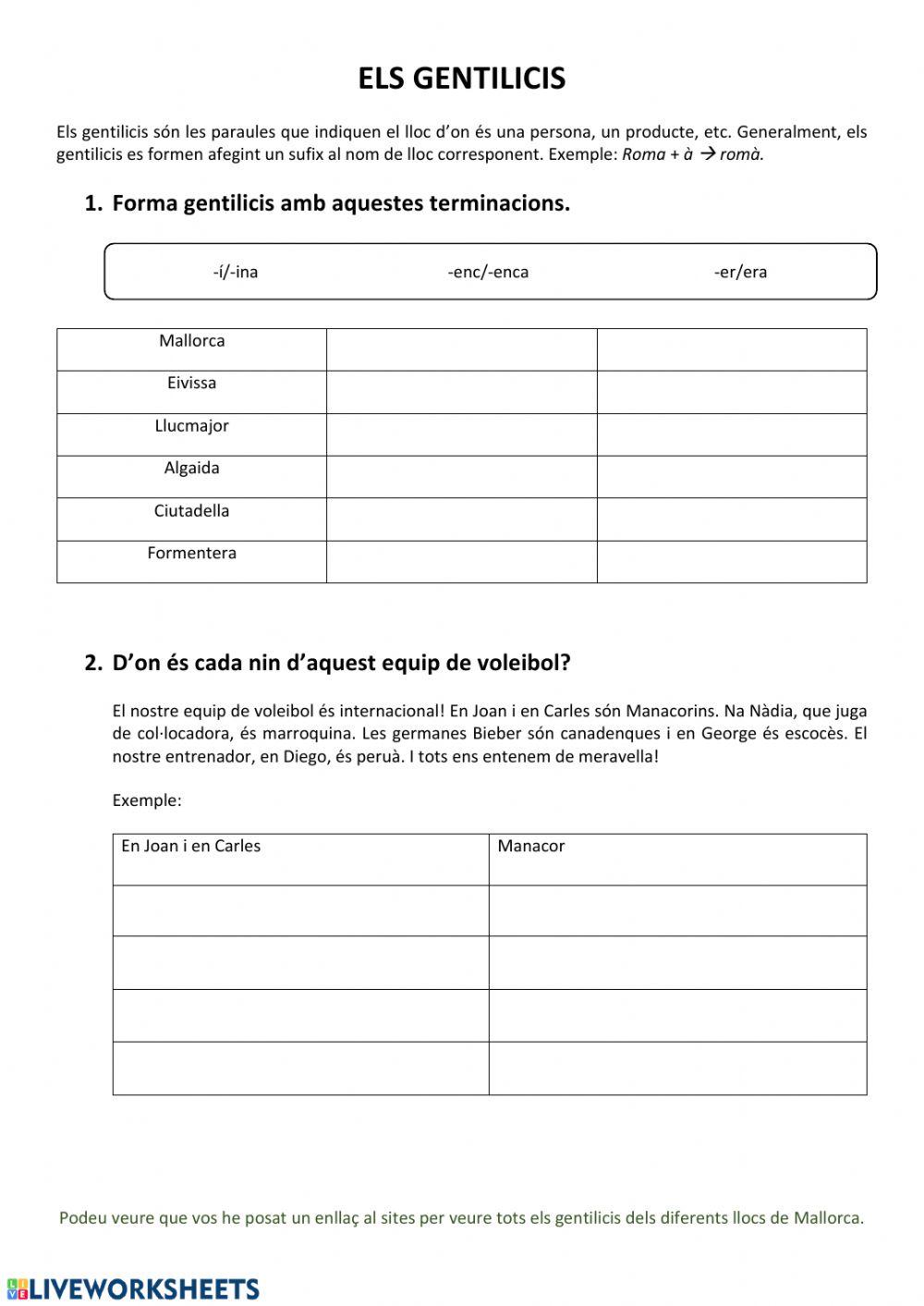 ELS GENTILICIS online exercise for | Live Worksheets
