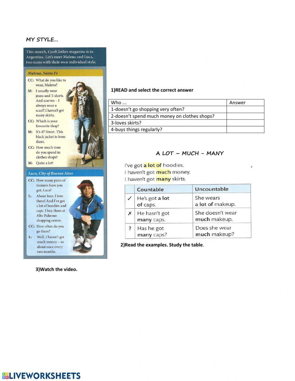 A lot-much-many worksheet | Live Worksheets