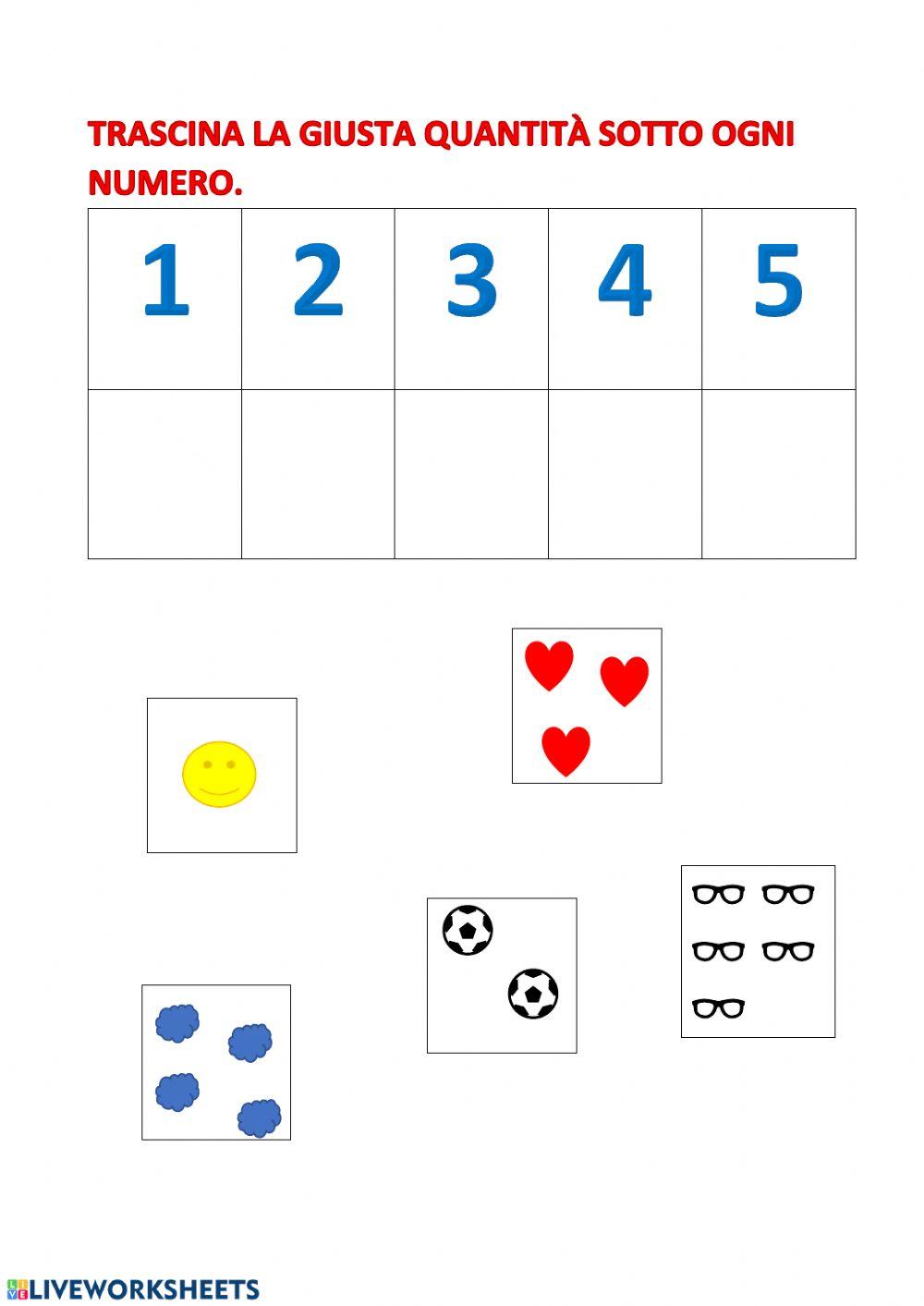 Numeri e quatità worksheet | Live Worksheets
