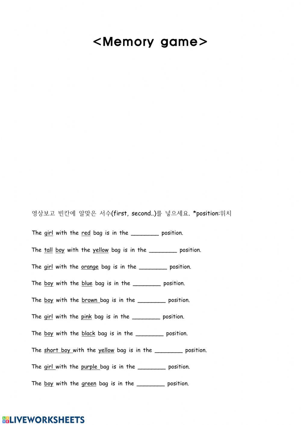 memory game online exercise for | Live Worksheets