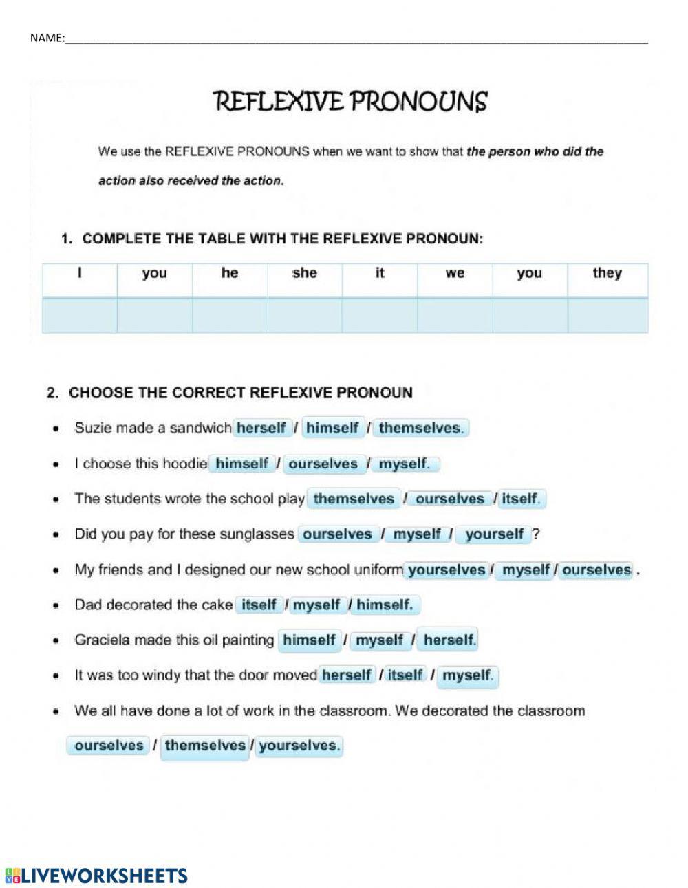 Reflexive prono… | Free Interactive Worksheets | 114813
