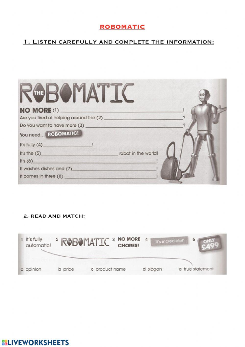 Robomatic worksheet | Live Worksheets