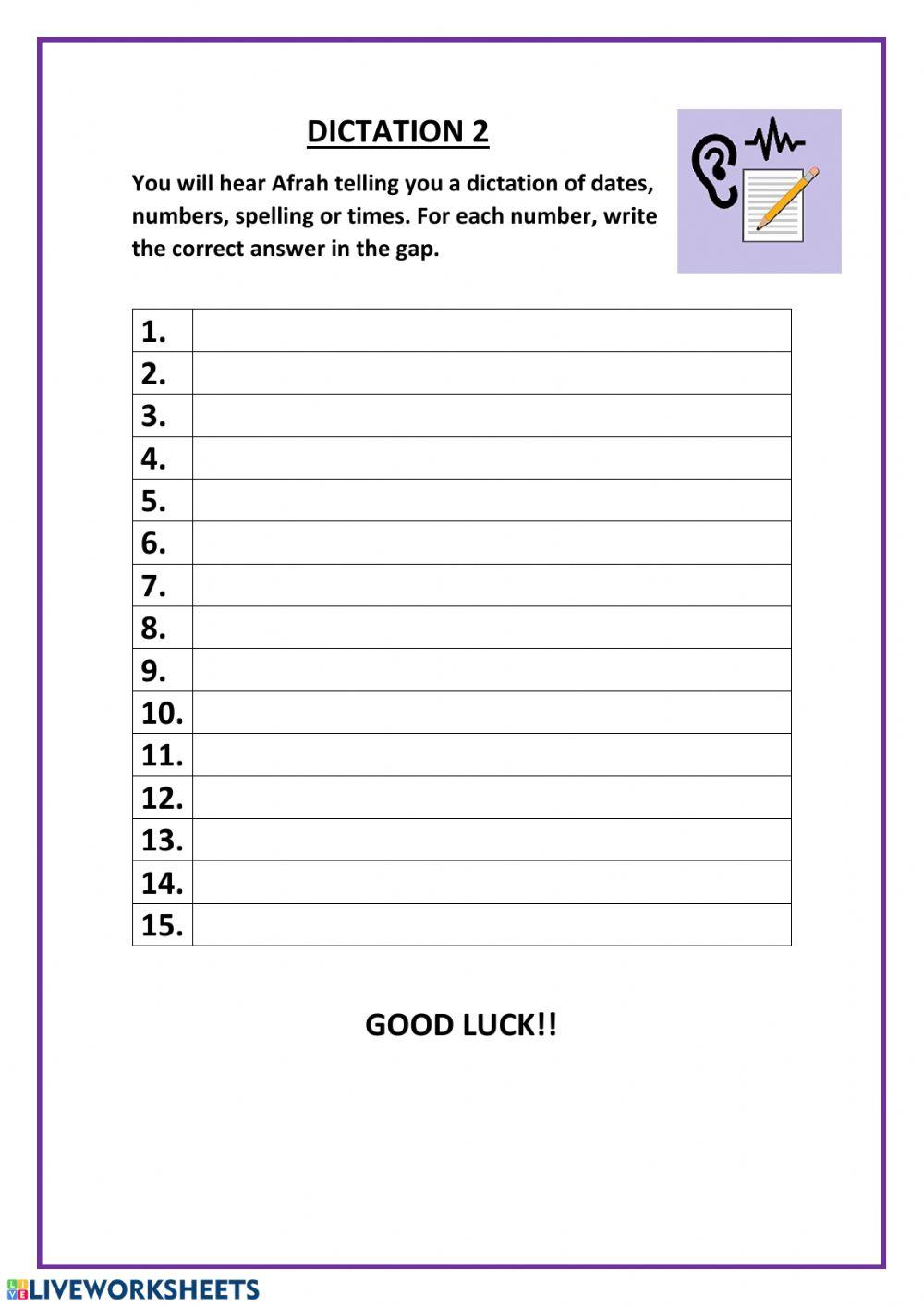 Dictation 2 interactive worksheet | Live Worksheets