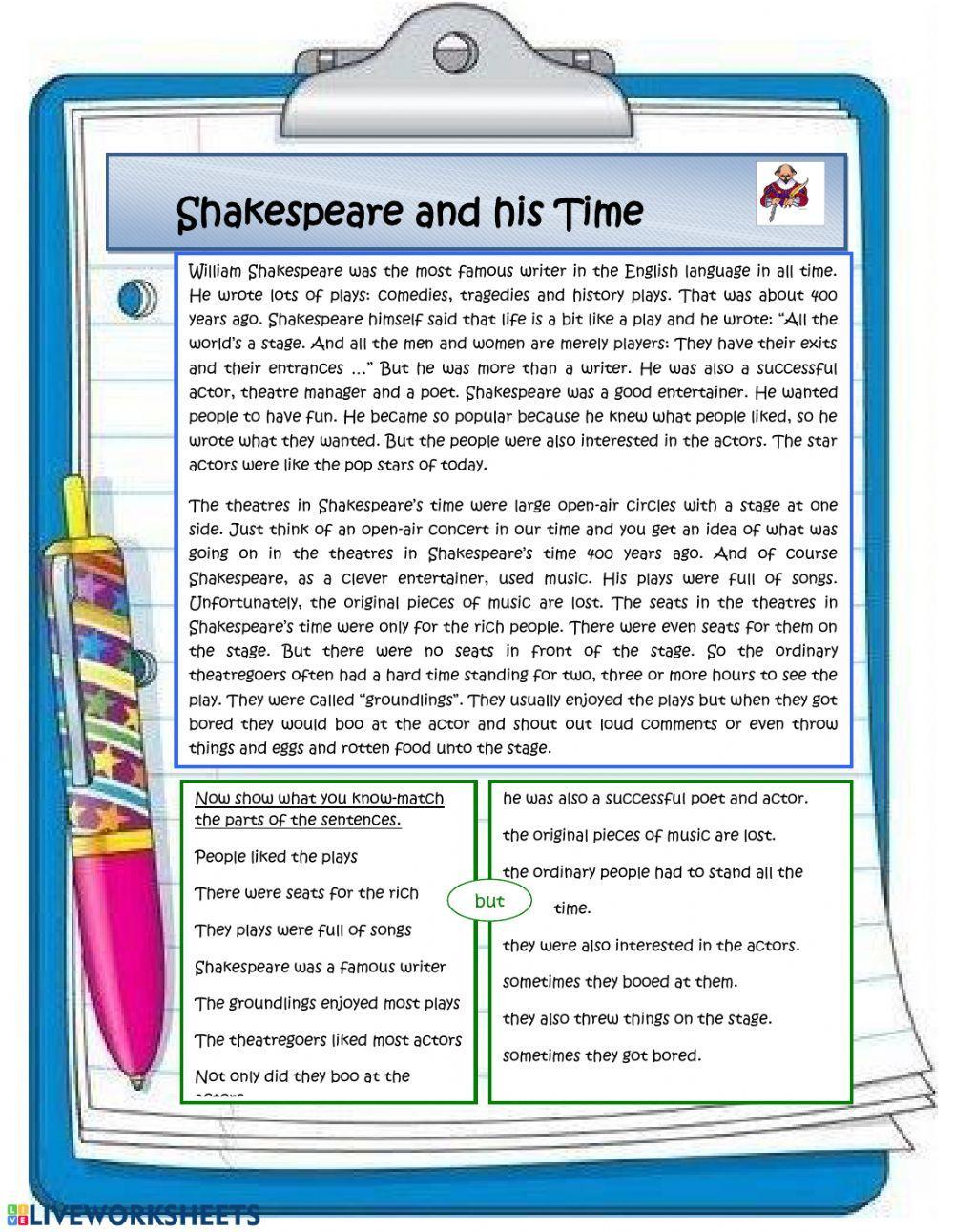 Shakespeare | Free Interactive Worksheets | 115397