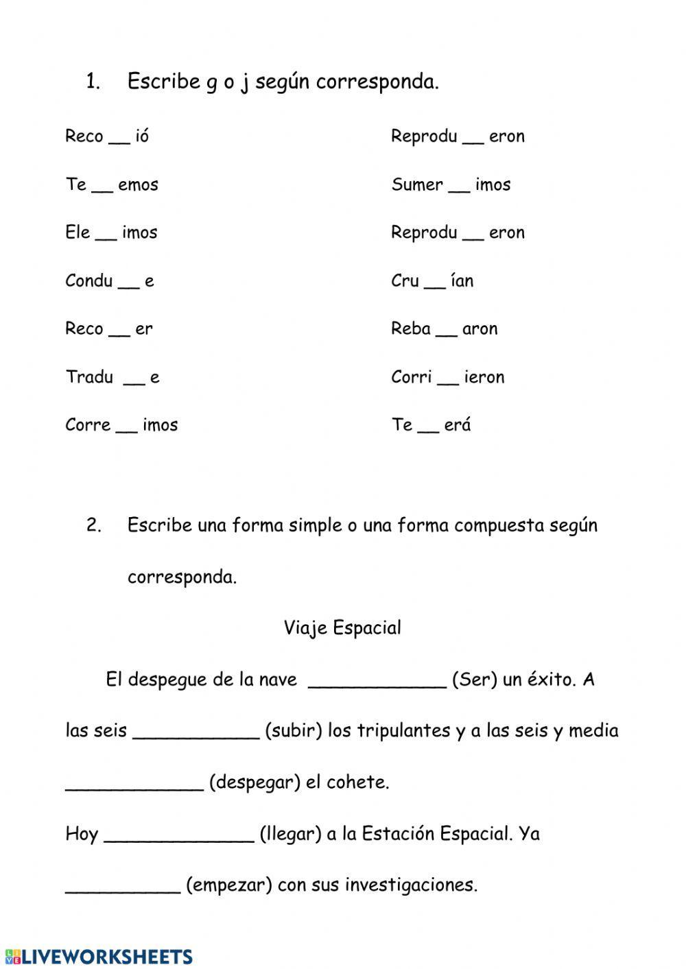 Verbos g y j si… | Free Interactive Worksheets | 115595