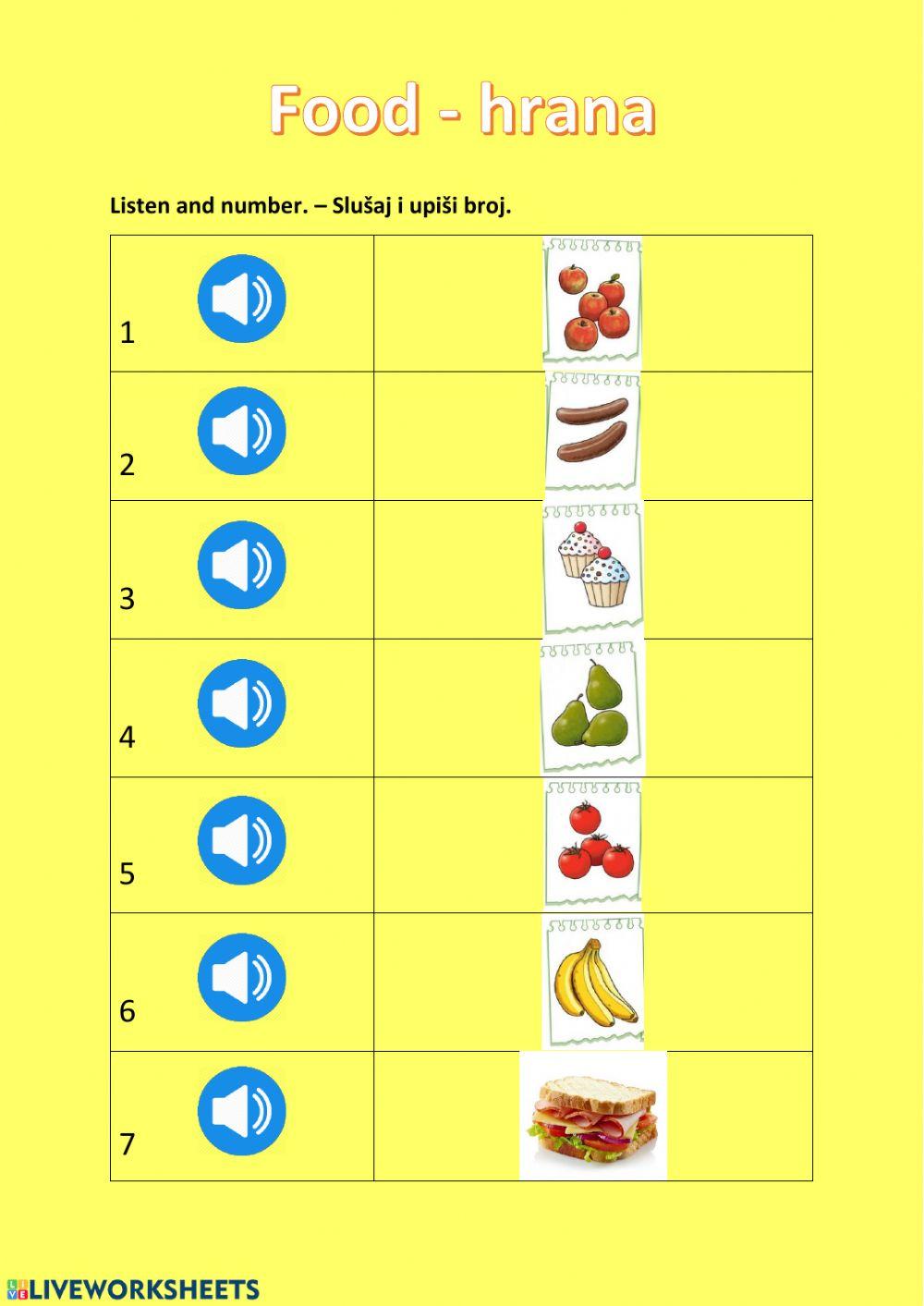 Food online exercise for Grade 1 | Live Worksheets