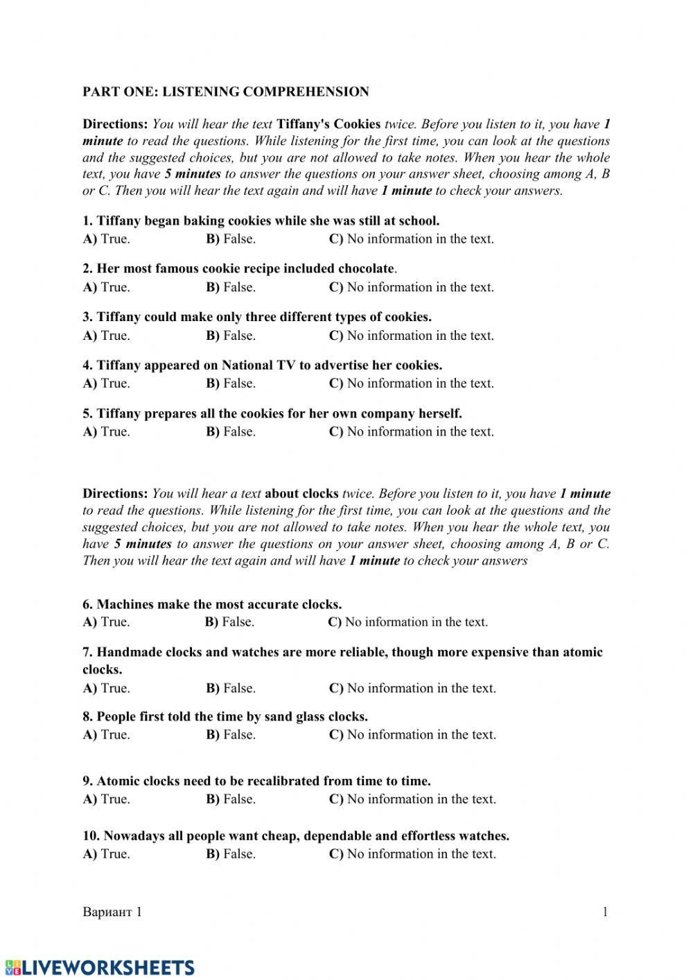 STATE EXAM practice - TEST 9 worksheet | Live Worksheets