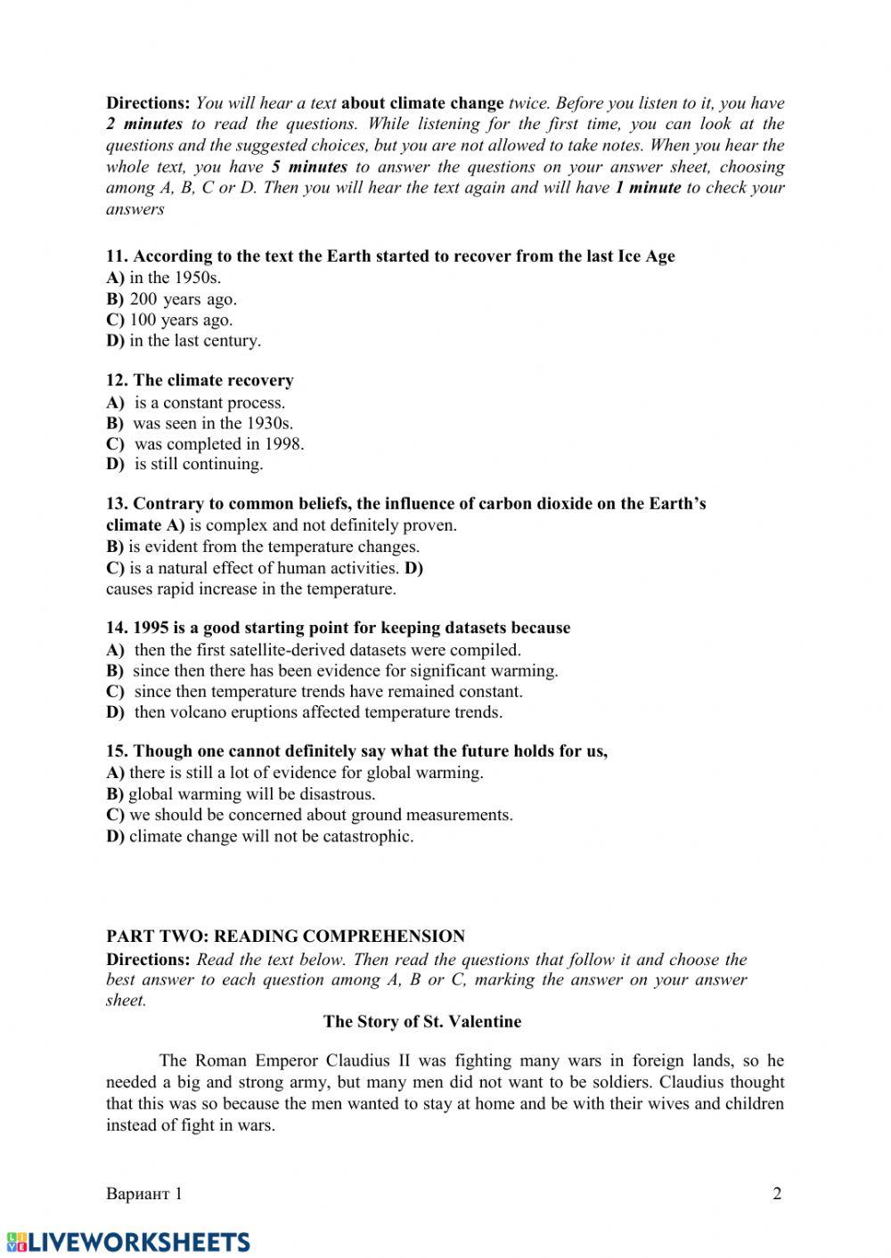 STATE EXAM practice - TEST 9 worksheet | Live Worksheets