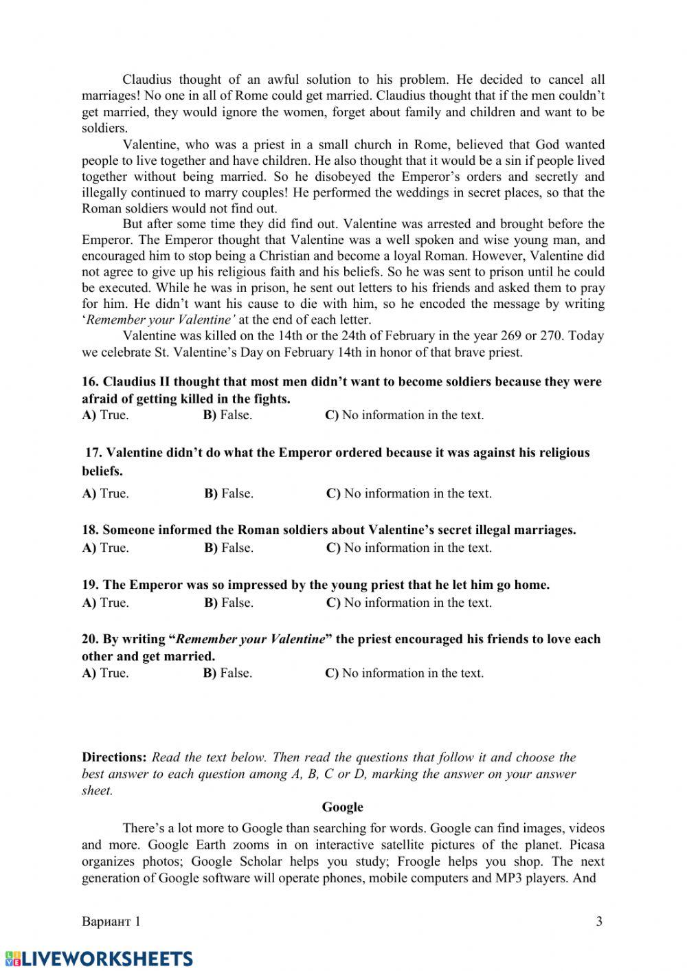 STATE EXAM practice - TEST 9 worksheet | Live Worksheets