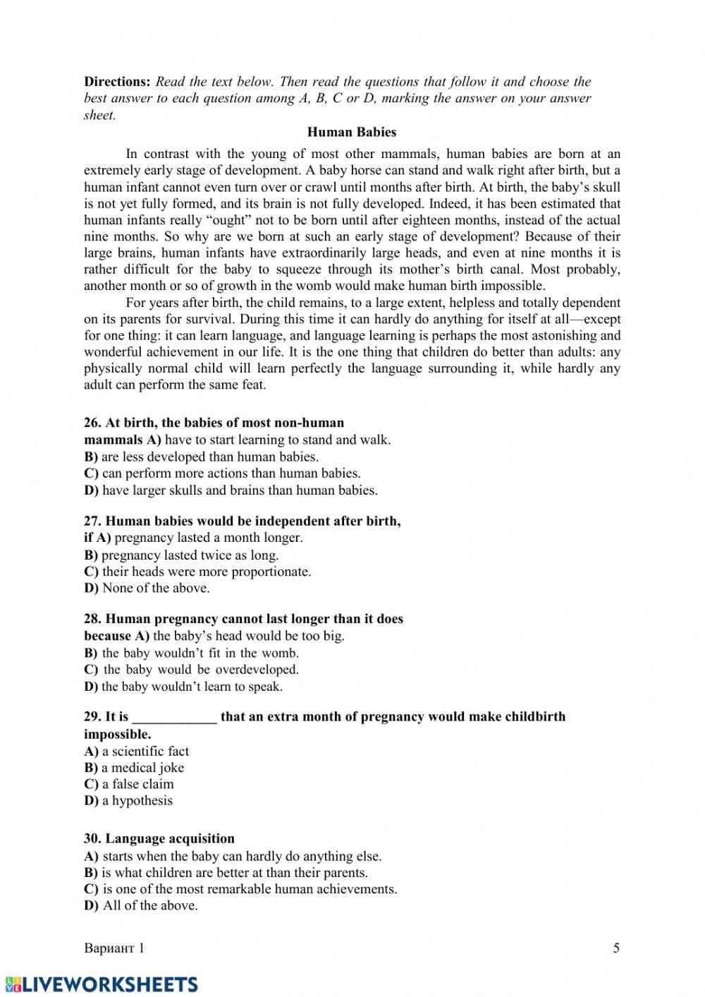 STATE EXAM practice - TEST 9 worksheet | Live Worksheets