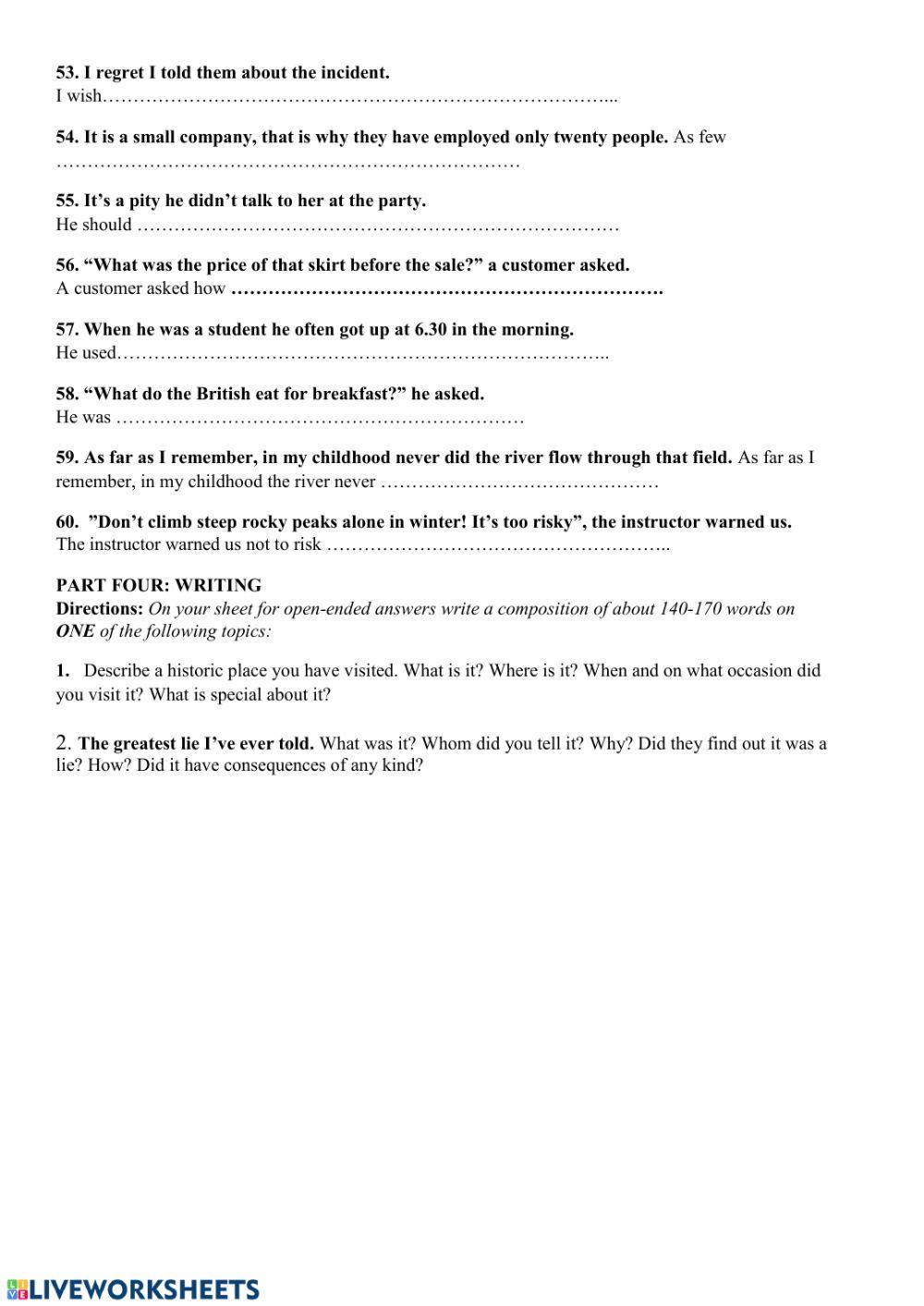STATE EXAM practice - TEST 9 worksheet | Live Worksheets