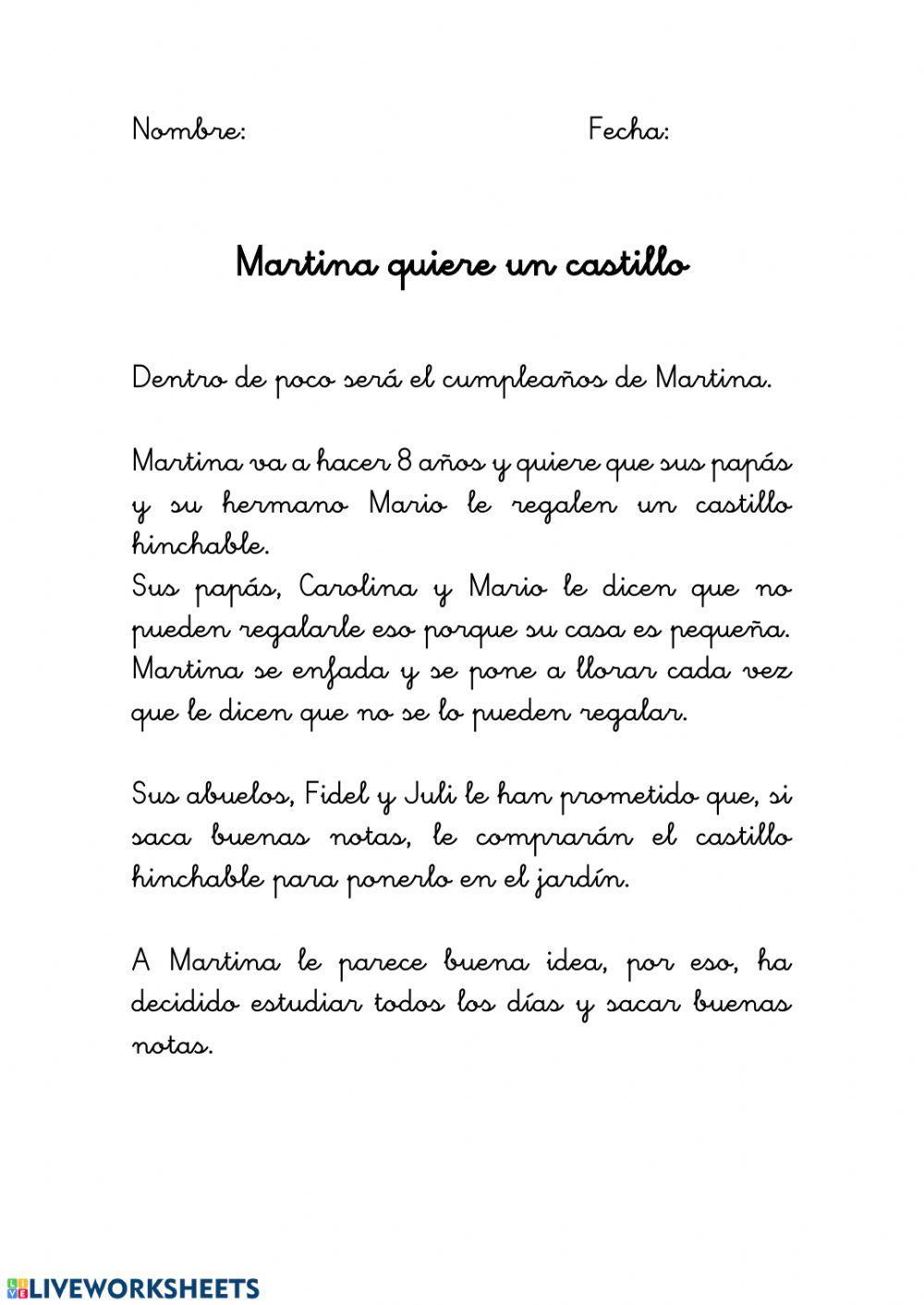 Martina quiere un castillo worksheet | Live Worksheets