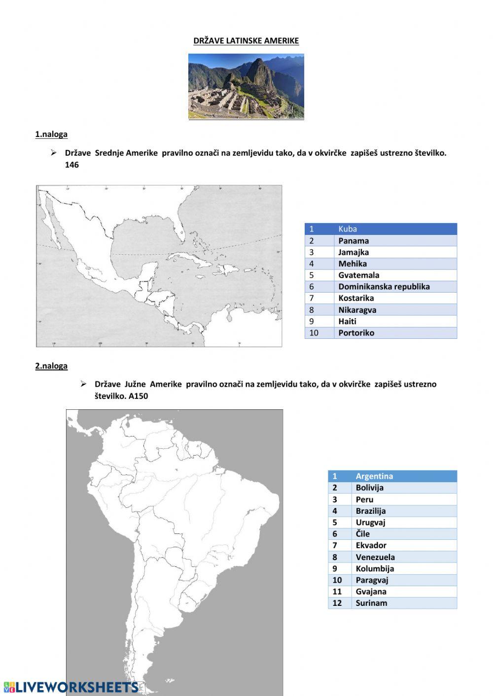 Latinska Amerika | Free Interactive Worksheets | 116169