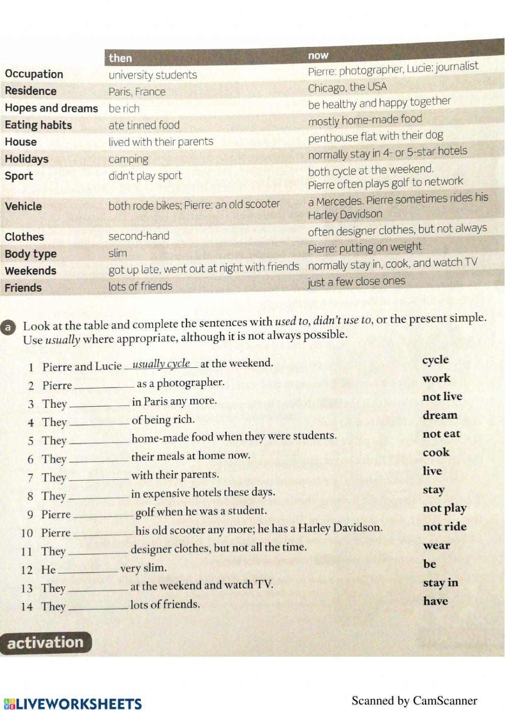 usually vs. used to online exercise for | Live Worksheets