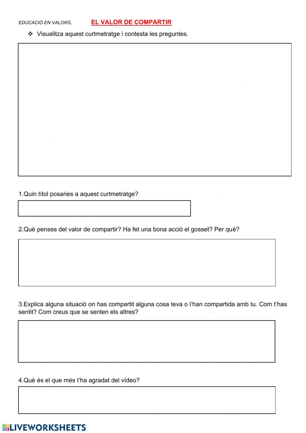 El valor de compartir worksheet | Live Worksheets