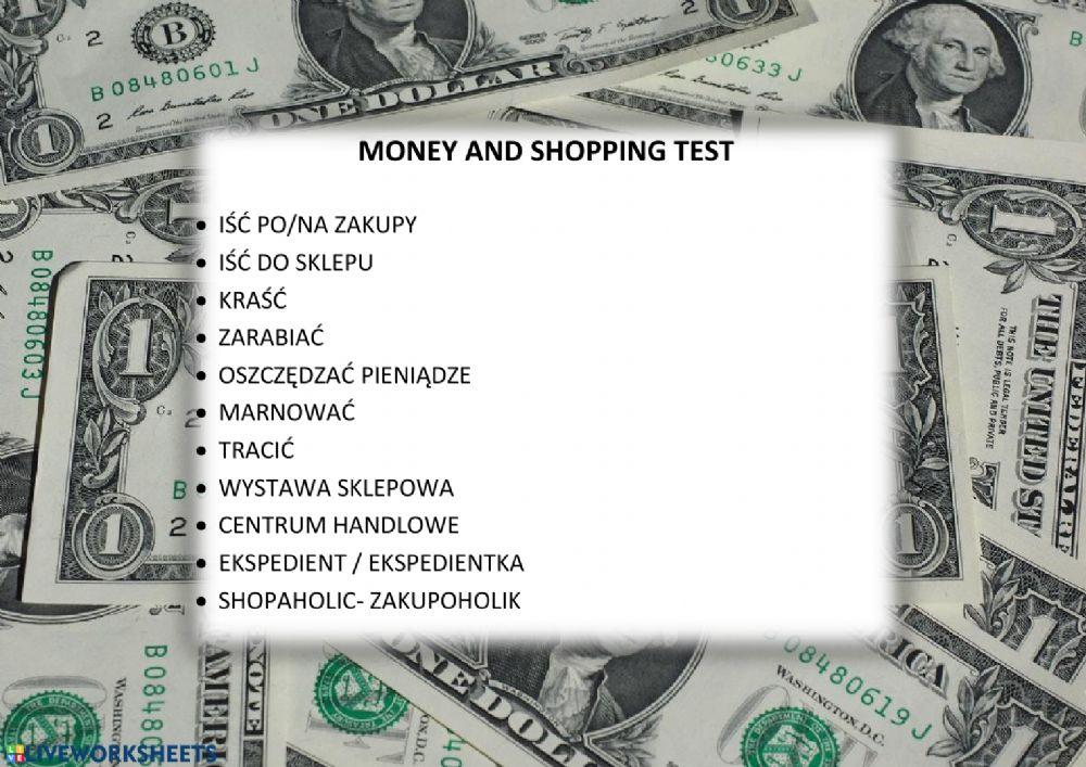 Money and shopping test worksheet | Live Worksheets