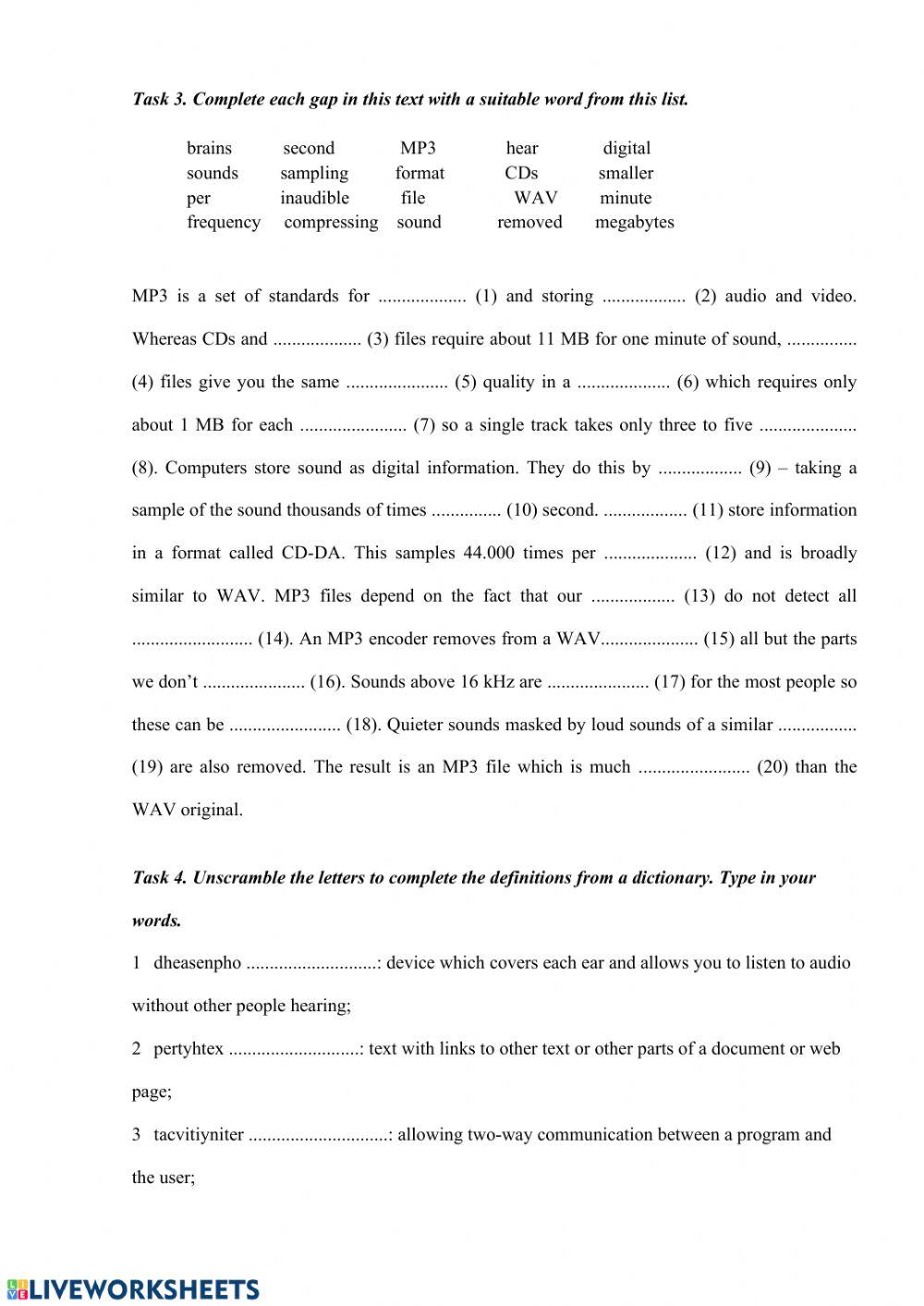 Unit 8. Tasks after 8A worksheet | Live Worksheets