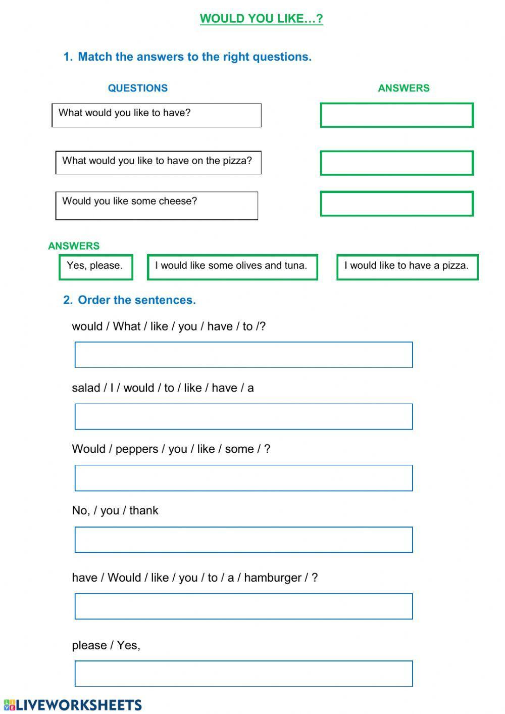 Would like | Free Interactive Worksheets | 116851
