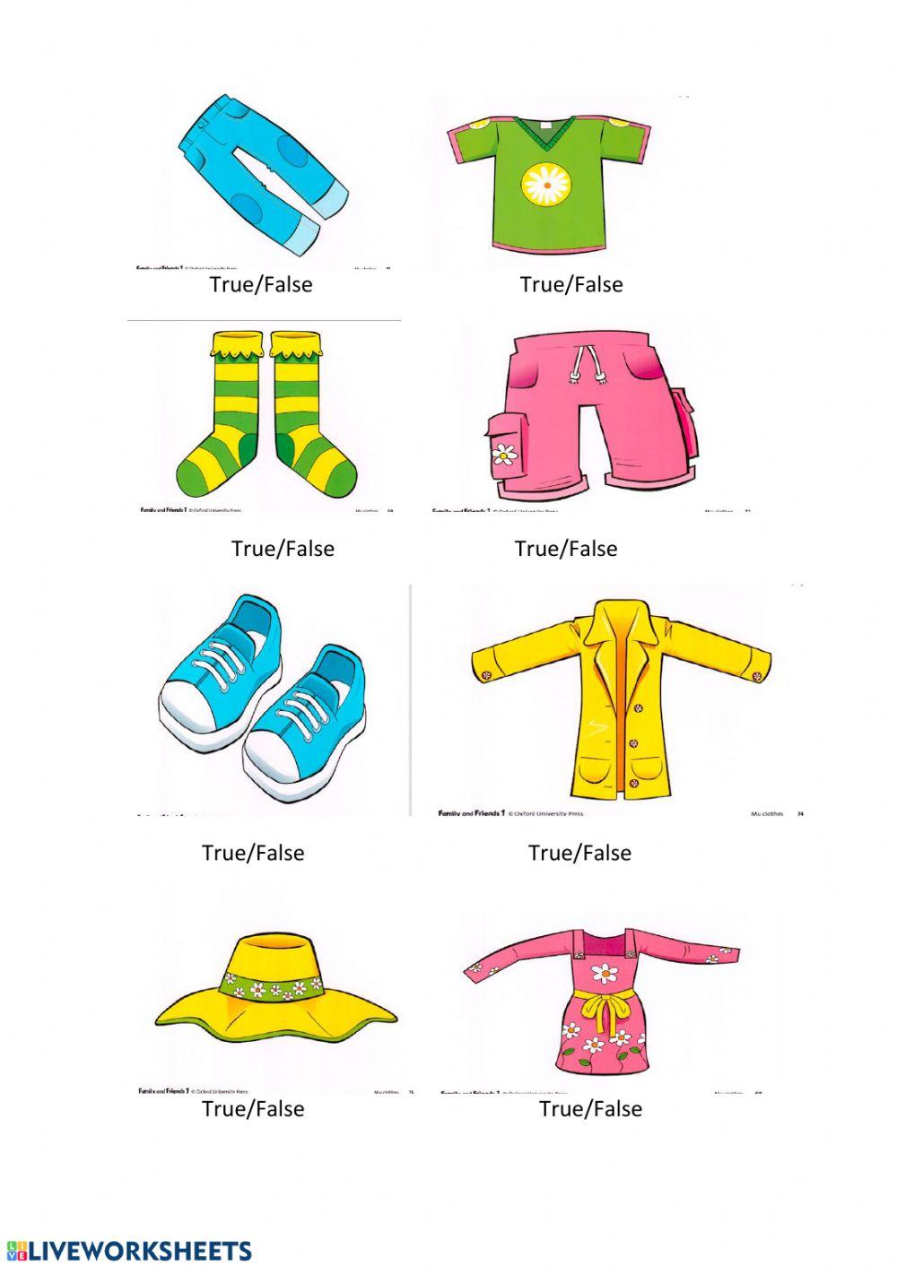 clothes online exercise for grade 1 | Live Worksheets