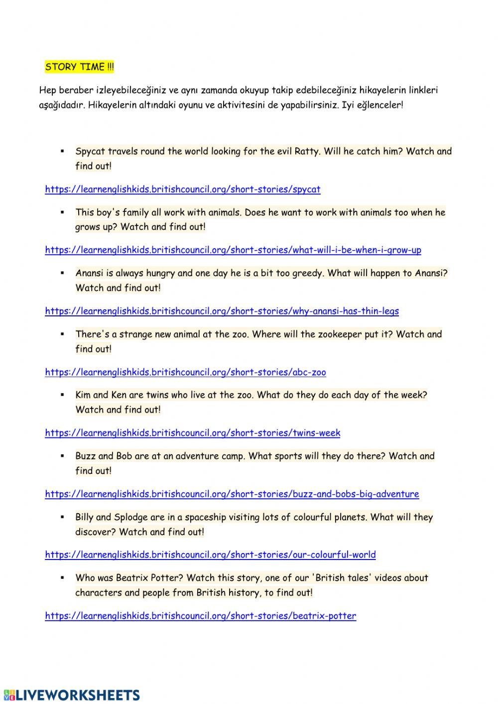 Level 1 Stories worksheet | Live Worksheets