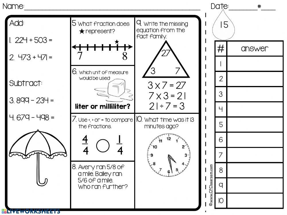 3rd Grade Math - April 15 online exercise for | Live Worksheets