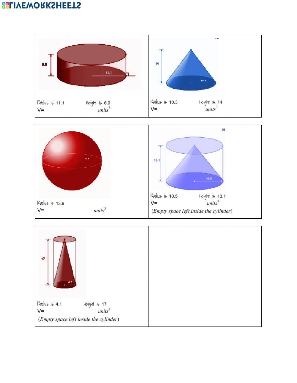sphere volume worksheet