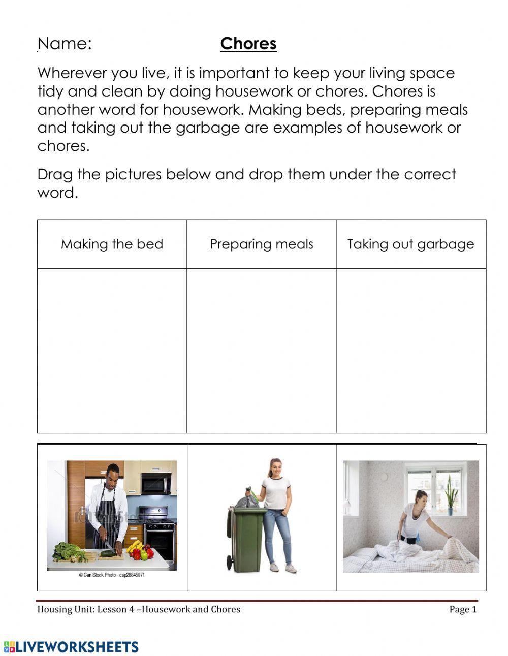 Chores Part 1 | Free Interactive Worksheets | 114806