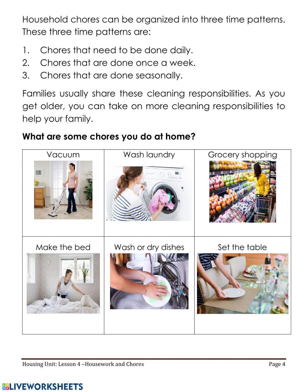 Chores Part 1 | Free Interactive Worksheets | 114806