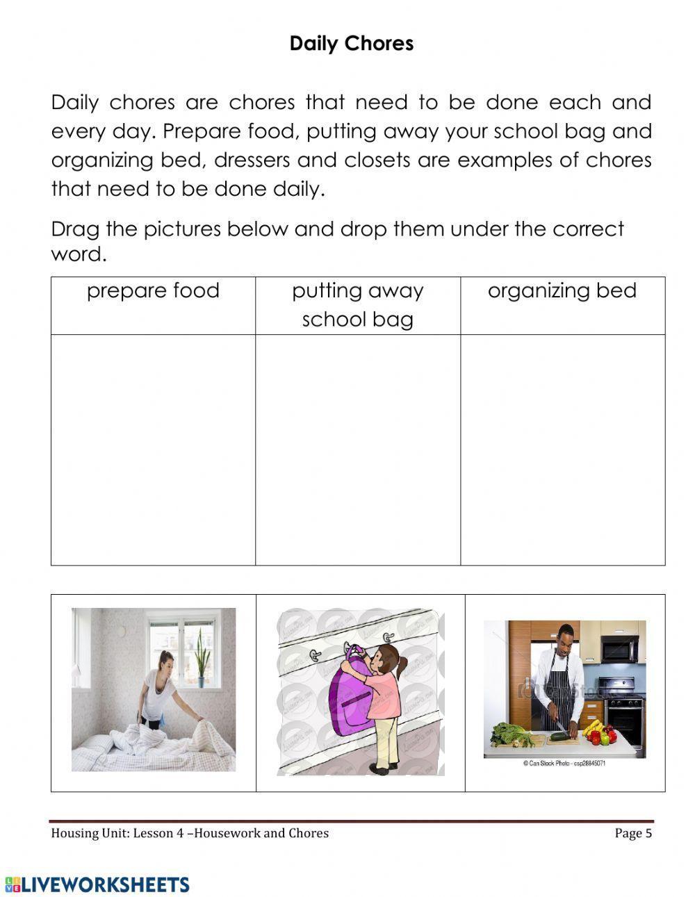 Chores Part 1 | Free Interactive Worksheets | 114806