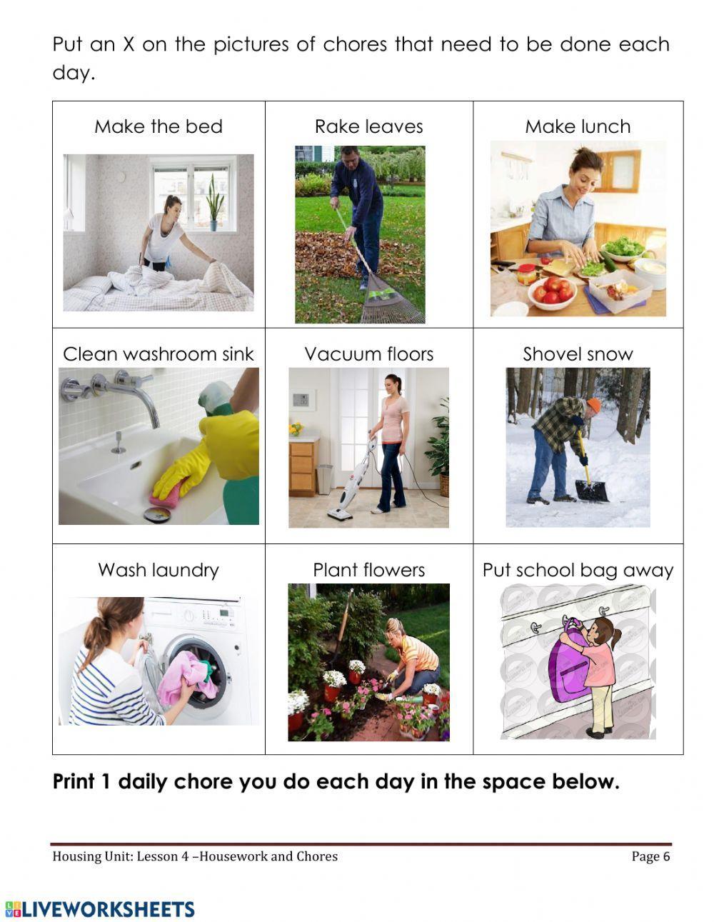 Chores Part 1 | Free Interactive Worksheets | 114806