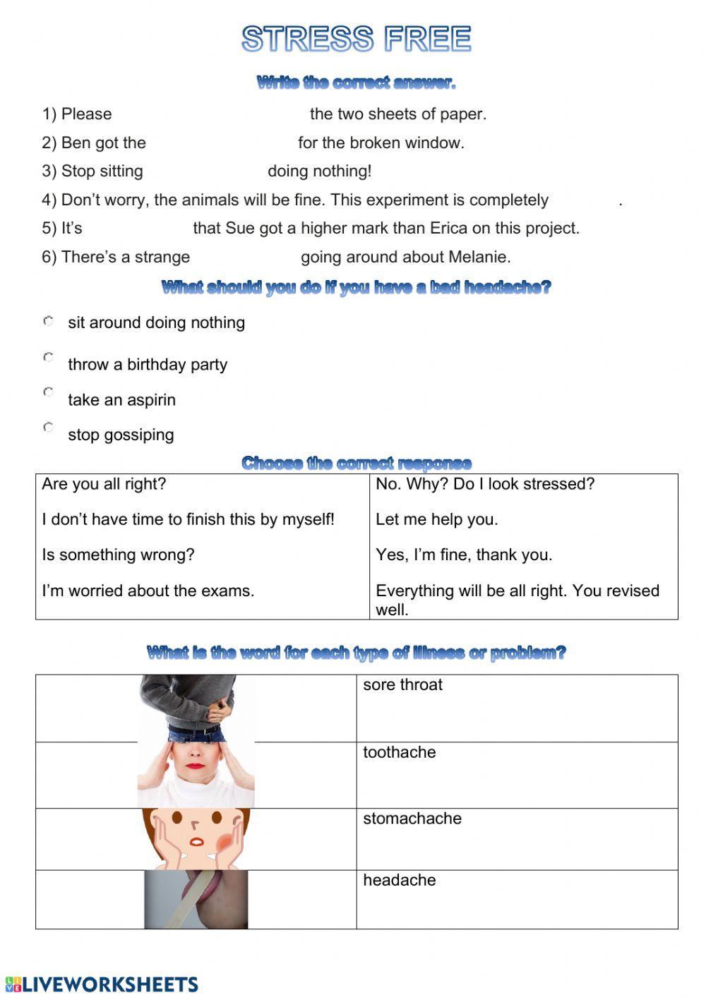 Stress free worksheet | Live Worksheets