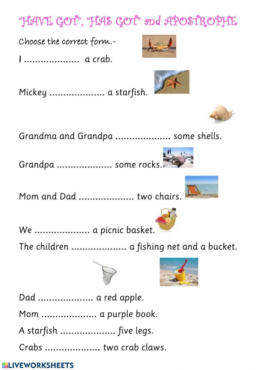 HAVE GOT and APOSTROPHES worksheet | Live Worksheets