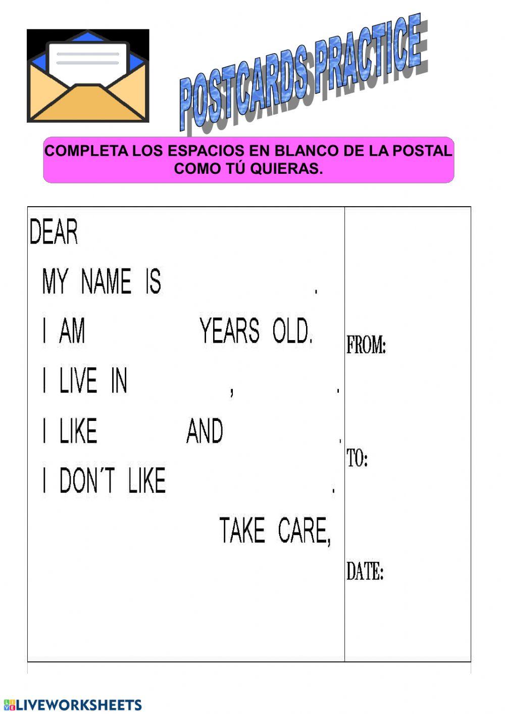 Postcards pract… | Free Interactive Worksheets | 119350