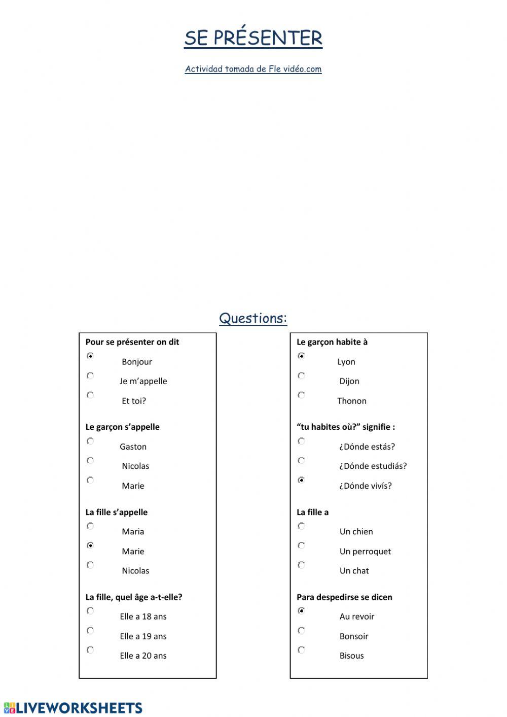 se présenter online exercise for | Live Worksheets