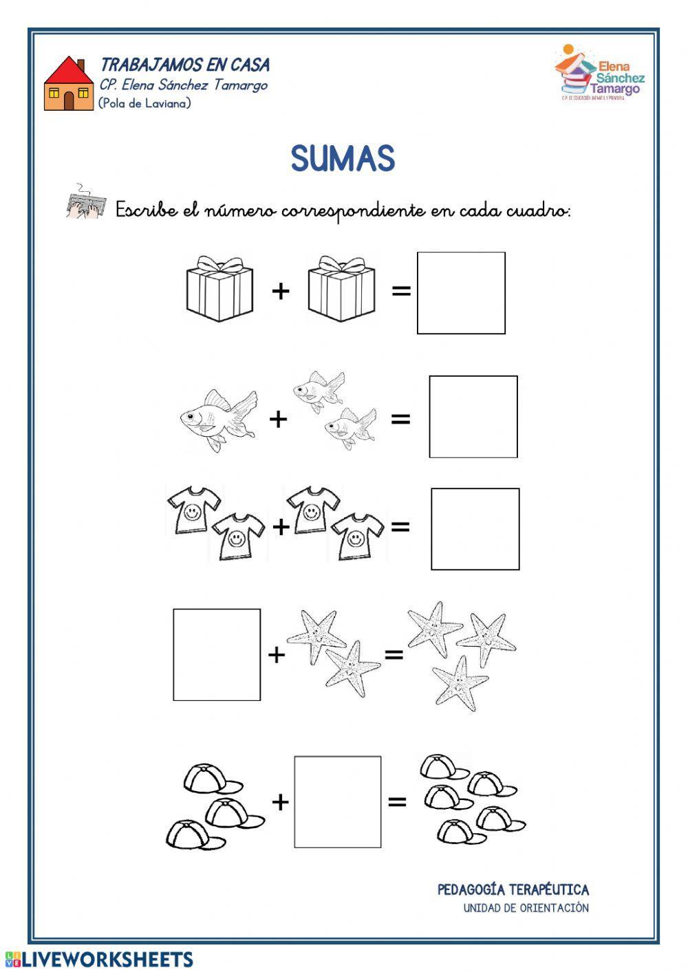 Sumas con apoyo visual interactive worksheet | Live Worksheets
