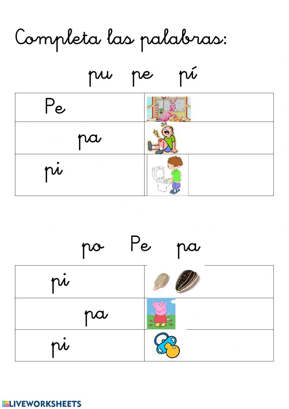Forma palabras con p worksheet | Live Worksheets