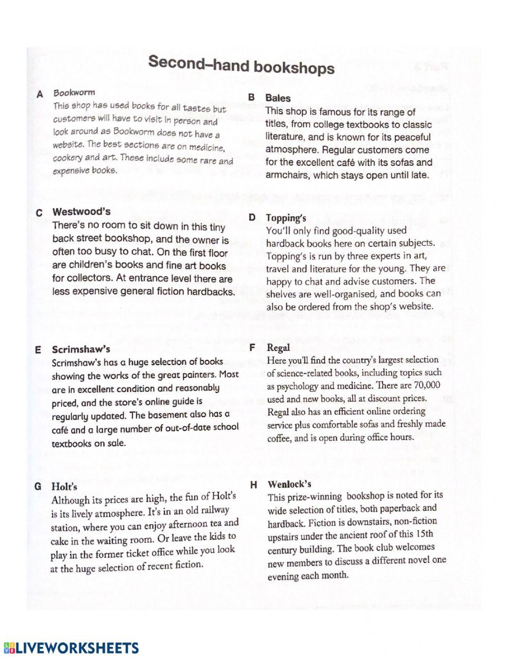 5510704 | PET Reading part 2 | HNoor | LiveWorksheets