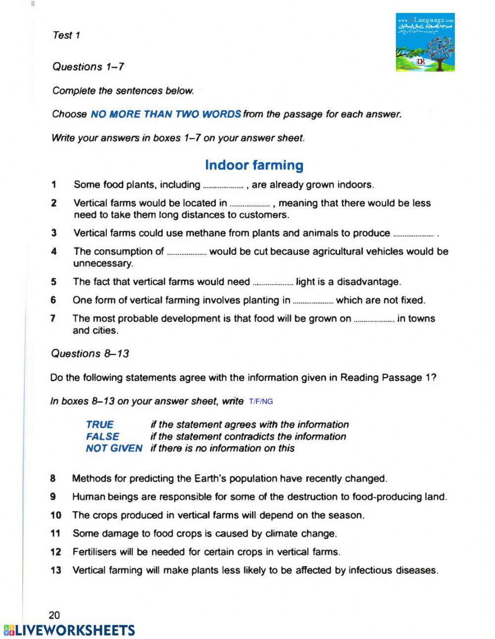 Reading: crop-g… | Free Interactive Worksheets | 119556