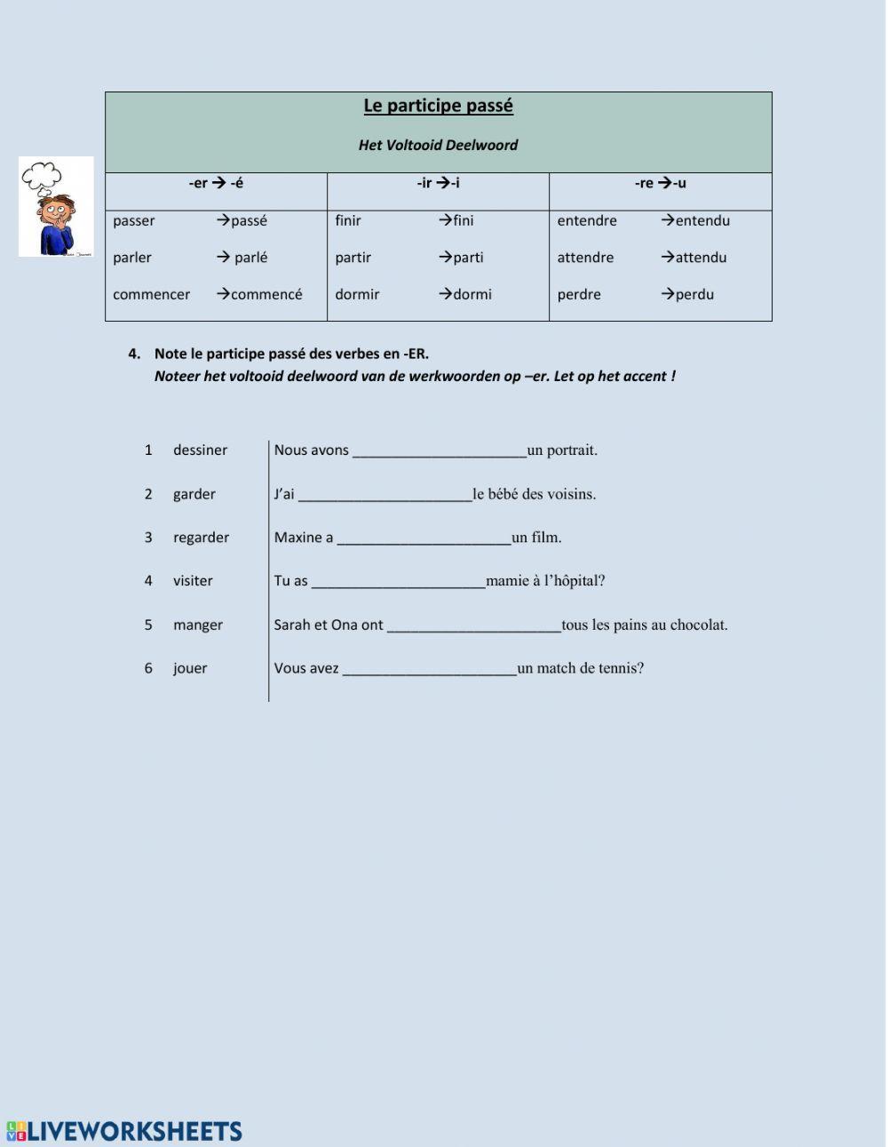 Le passé composé avec avoir partie 1 worksheet | Live Worksheets