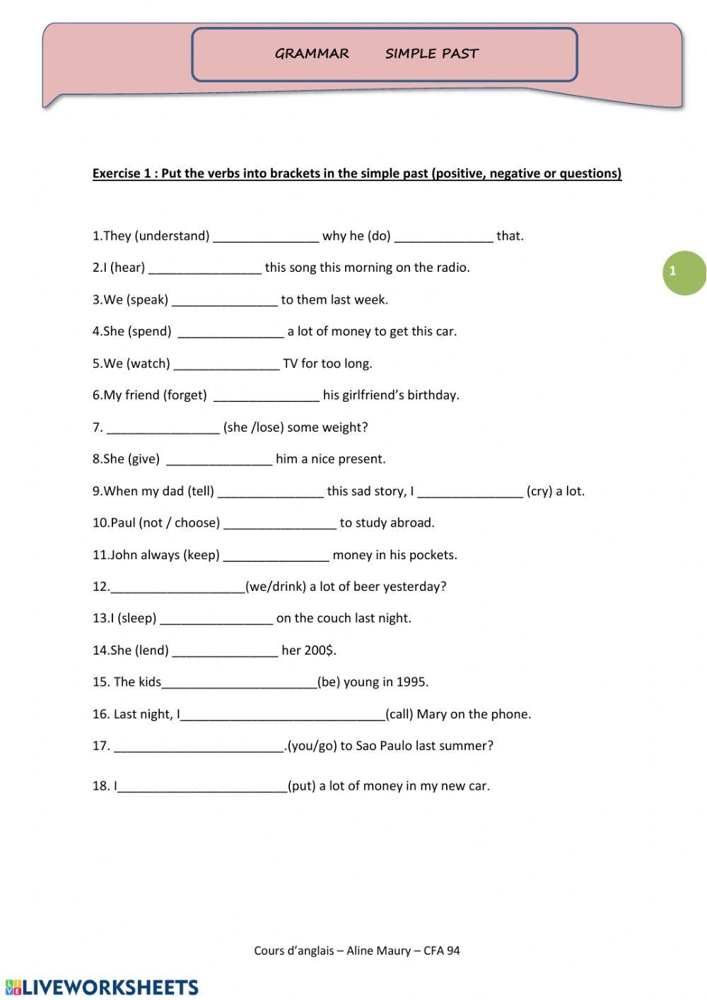 Simple past 119734 | supalyna | Live Worksheets