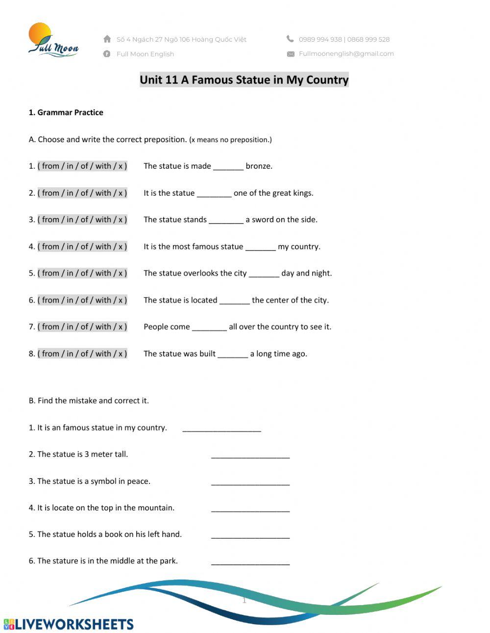 Unit 11-A famous statue worksheet | Live Worksheets