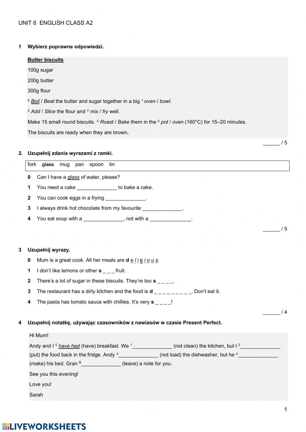 English class A2 test unit 6 online exercise for | Live Worksheets