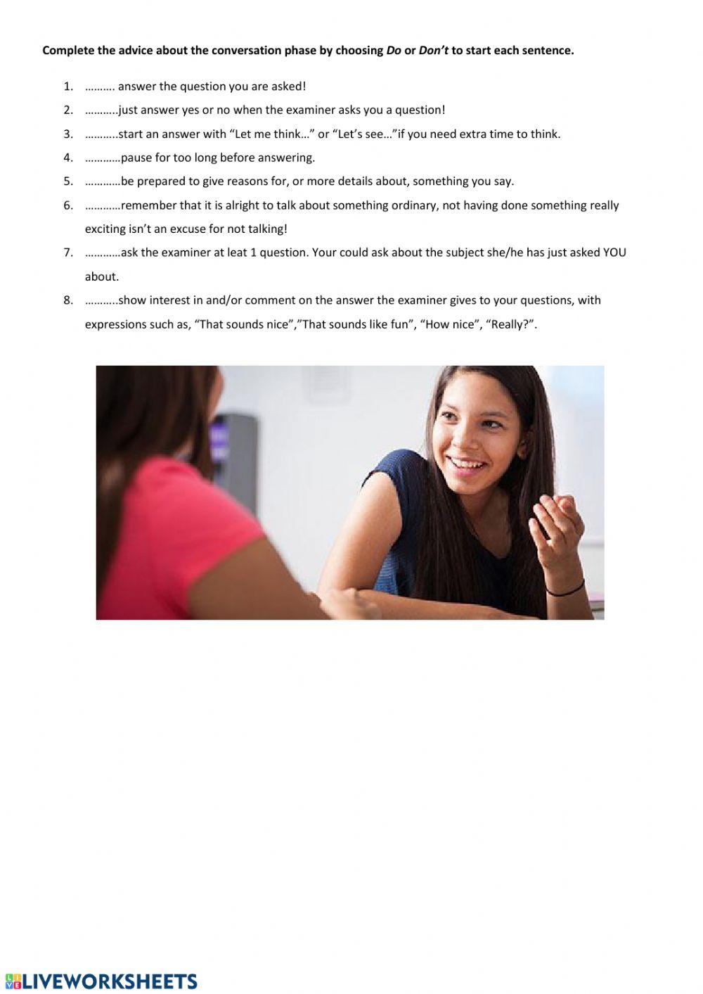 Conversation phase Trinity exam worksheet | Live Worksheets