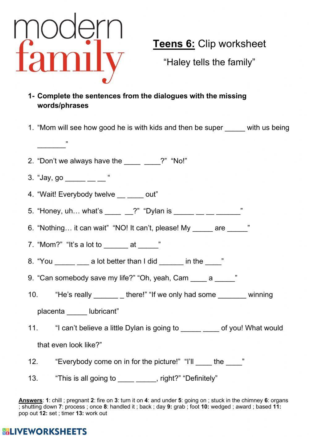 Modern Family Worksheet 2244 | abrilerre | Live